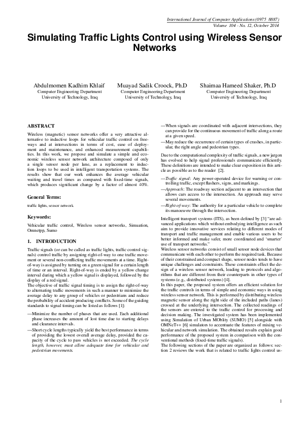 (PDF) Simulating Traffic Lights Control using Wireless Sensor Networks (PDF) Simulating Traffic Lights Control using Wireless Sensor Networks