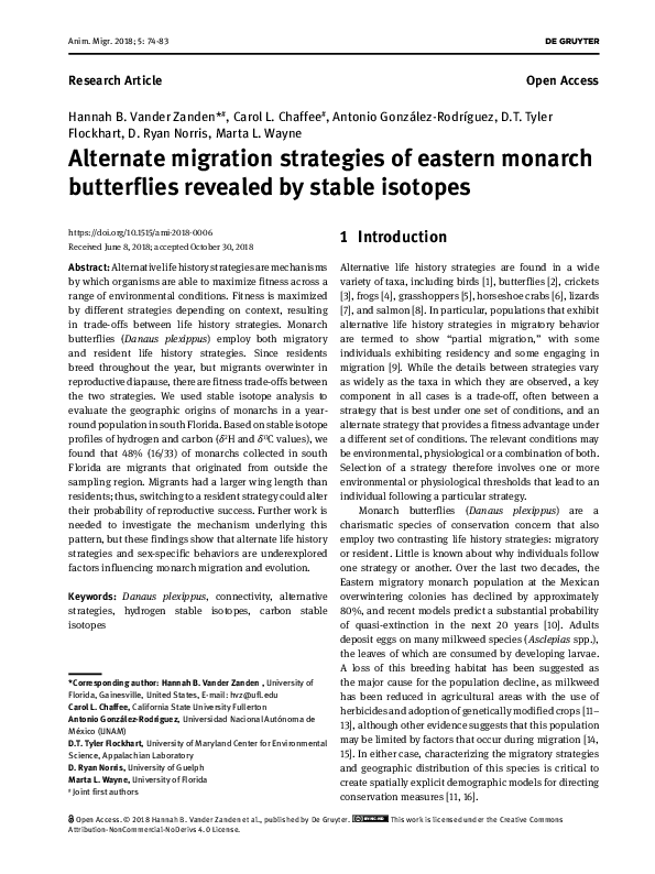 (PDF) Alternate migration strategies of eastern monarch butterflies ...