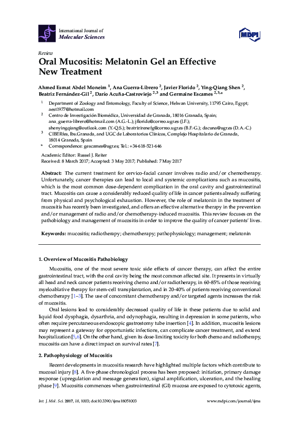 (PDF) Oral Mucositis: Melatonin Gel an Effective New Treatment