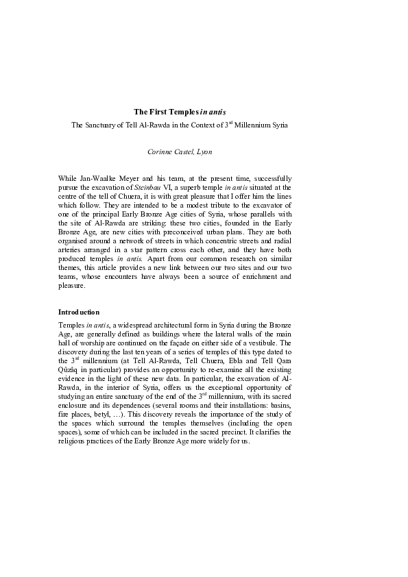 (PDF) The First Temples in antis. The Sanctuary of Tell Al-Rawda in the ...