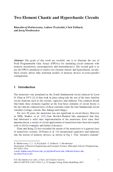 (PDF) Two Element Chaotic and Hyperchaotic Circuits