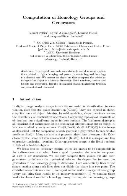 (PDF) Computation of homology groups and generators | samuel fuchs - Academia.edu