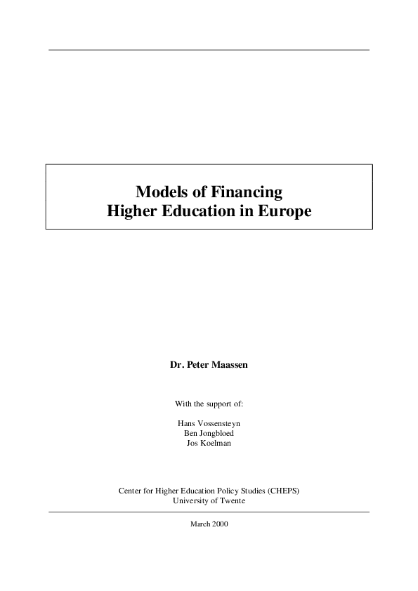 (PDF) Models of Financing Higher Education in Europe