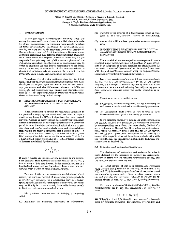 (PDF) Nonrespondent Subsampling Schemes for Longitudinal Surveys | Judith Lessler - Academia.edu