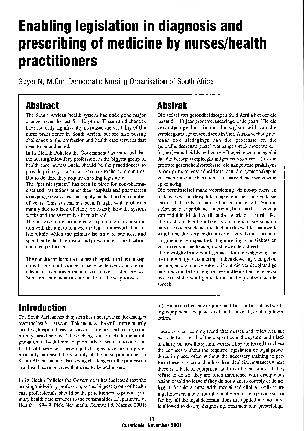 (PDF) Enabling legislation in diagnosis and prescribing of medicine by ...