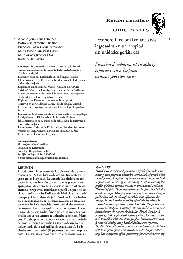 (PDF) Deterioro funcional en ancianos ingresados en un hospital sin unidades geriátricas