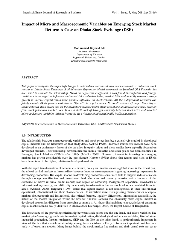 Pdf Impact Of Micro And Macroeconomic Variables On Emerging Stock Market Return A Case On