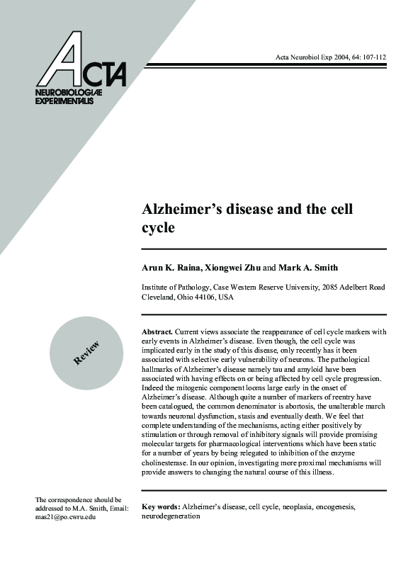 (PDF) Alzheimer's disease and the cell cycle