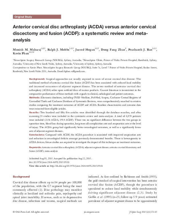 (PDF) ACDA vs ACDF: Systematic Review and Meta-Analysis