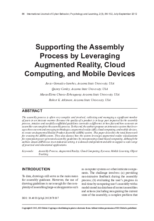 (PDF) Supporting the Assembly Process by Leveraging Augmented Reality, Cloud Computing, and ...