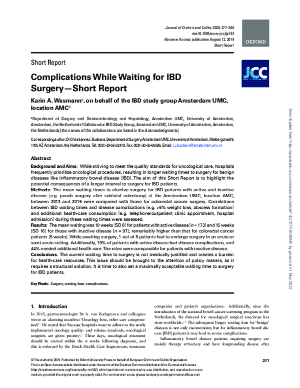 (PDF) Complications while waiting for IBD surgery- short report