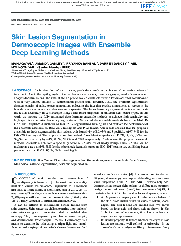 (PDF) Skin Lesion Segmentation in Dermoscopic Images with Ensemble Deep Learning Methods ...