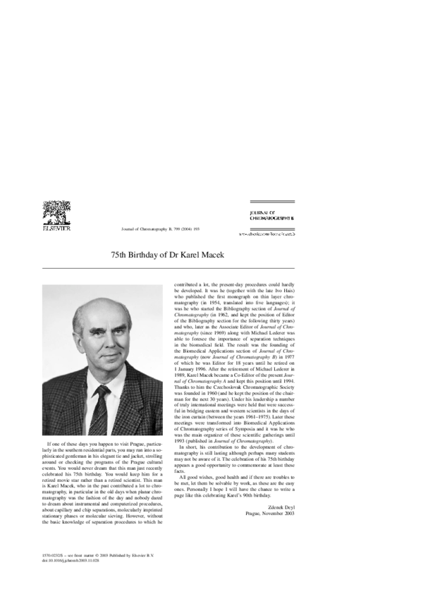 (PDF) 75th Birthday of Dr Karel Macek