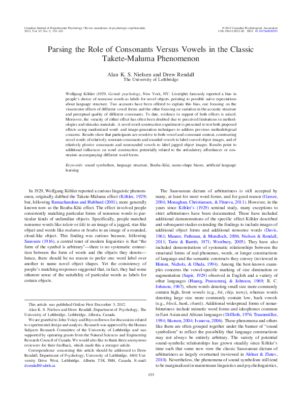 (PDF) Parsing the role of consonants versus vowels in the classic ...