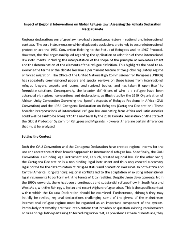 (PDF) Impact of Regional Interventions on Global Refugee Law: Assessing ...