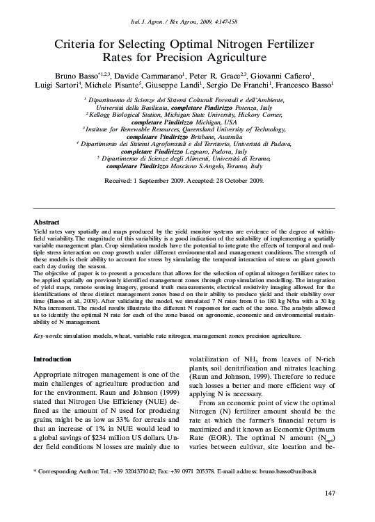 (PDF) Criteria for Selecting Optimal Nitrogen Fertilizer Rates for ...