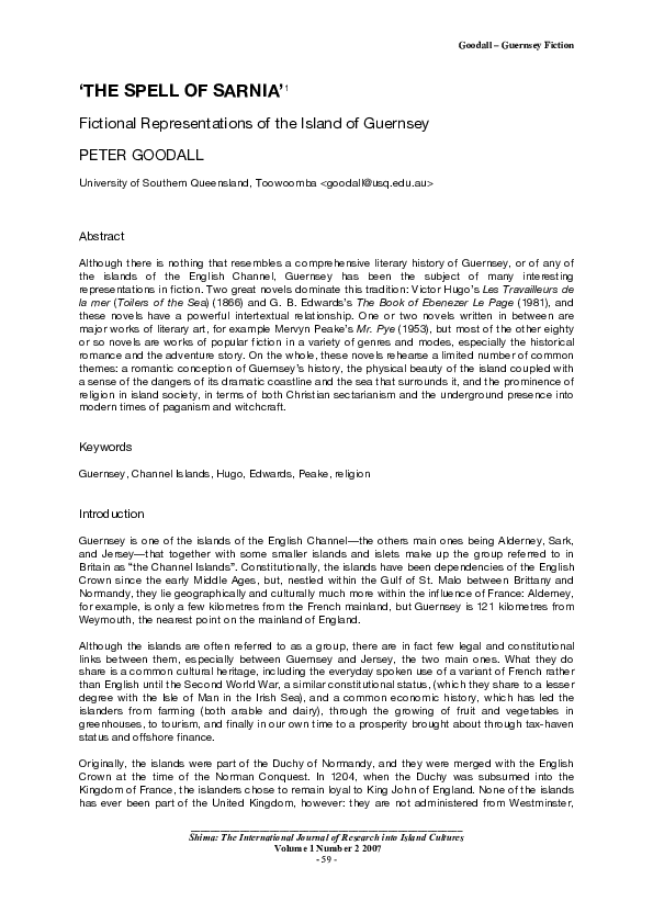 (PDF) The Spell of Sarnia": Fictional Representations of the Island of ...
