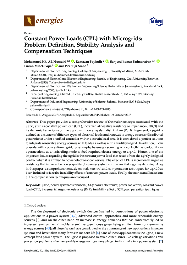 (PDF) Constant Power Loads (CPL) with Microgrids: Problem Definition, Stability Analysis and ...