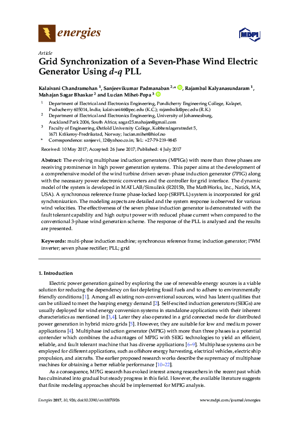 (PDF) Grid Synchronization of Seven-Phase Wind Electric Generator Using d-q PLL