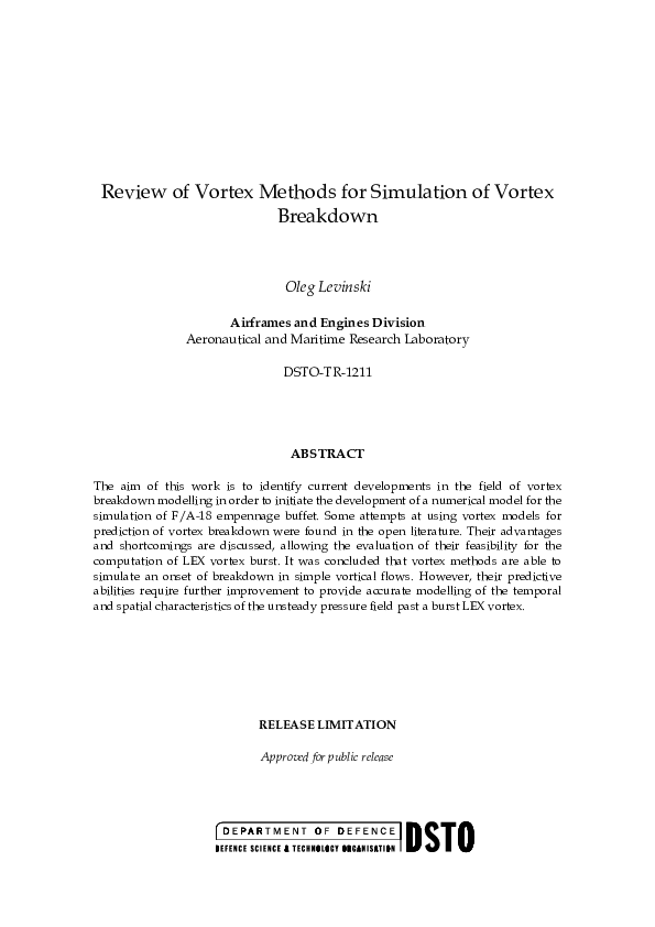 (PDF) Review of vortex methods for simulation of vortex breakdown