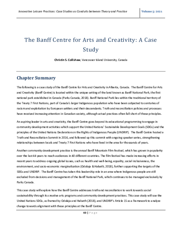 (PDF) The Banff Centre for Arts and Creativity: A case study