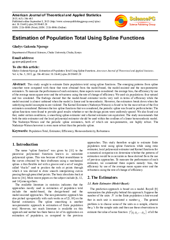 (PDF) Estimation of Population Total Using Spline Functions