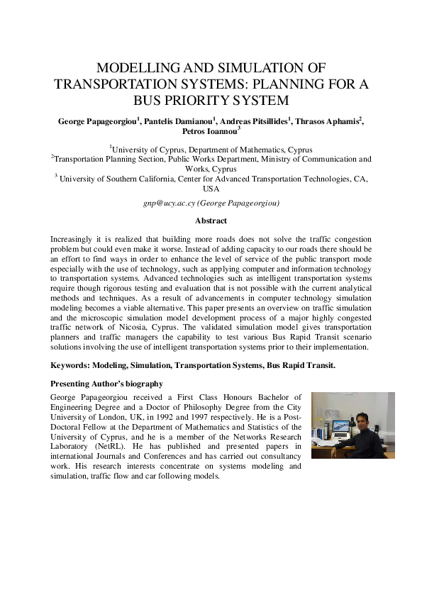 (PDF) Modelling and simulation of transportation system effectiveness ...