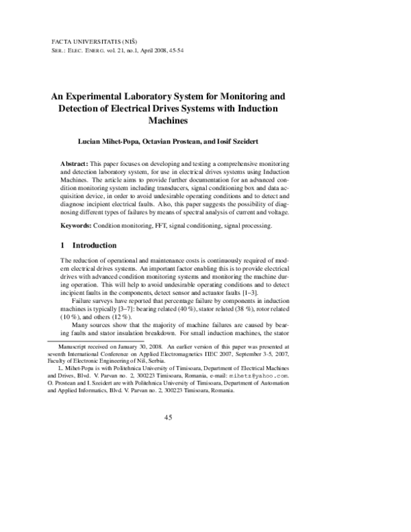(PDF) An experimental laboratory system for monitoring and detection of electrical drives ...