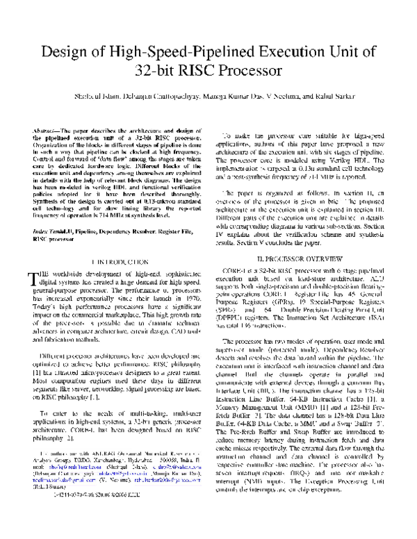 (PDF) Design of High-Speed-Pipelined Execution Unit of 32-bit RISC ...