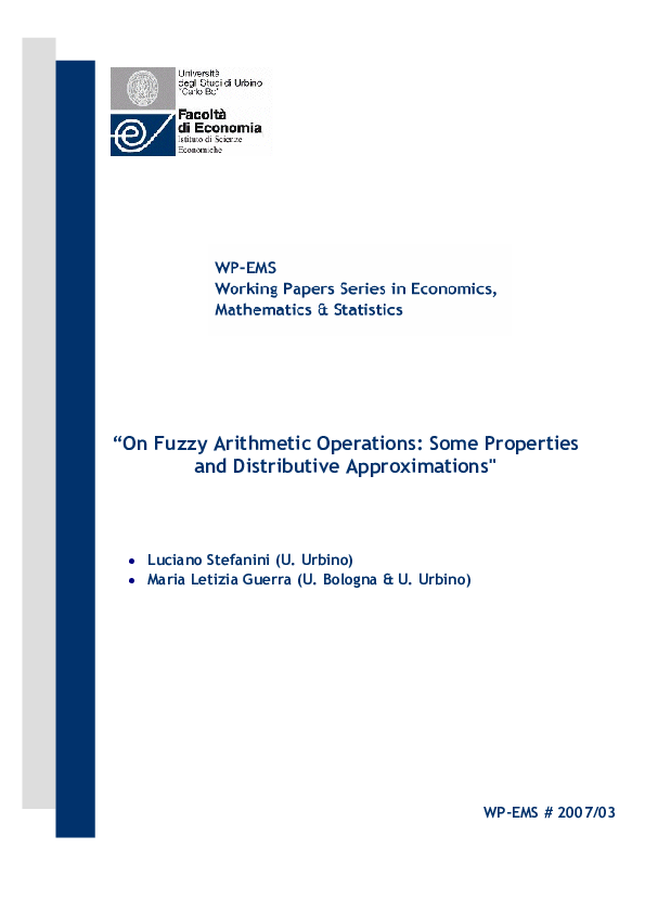 (PDF) On Fuzzy Arithmetic Operations: Some Properties and Distributive Approximations