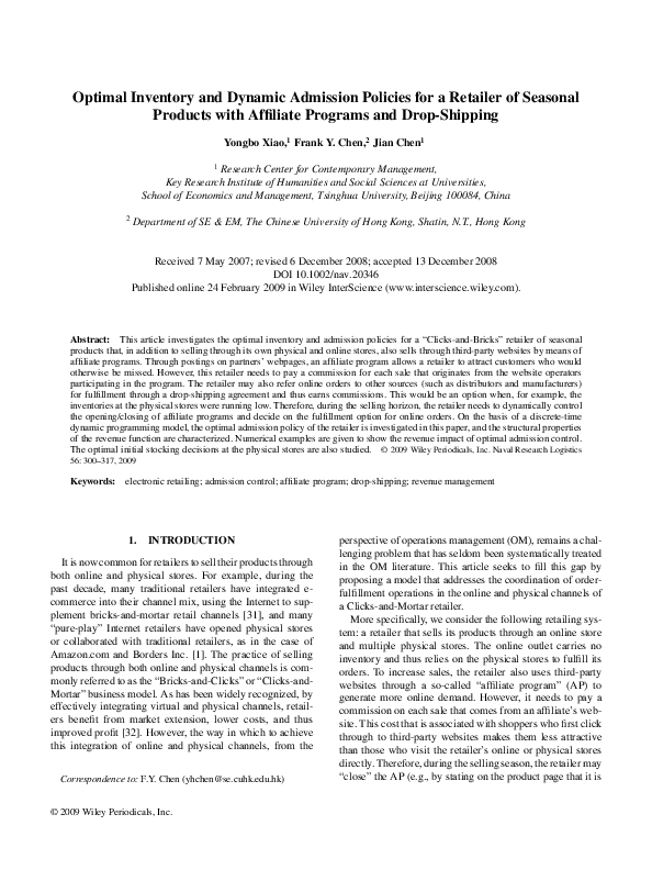 (PDF) Optimal inventory and dynamic admission policies for a retailer ...
