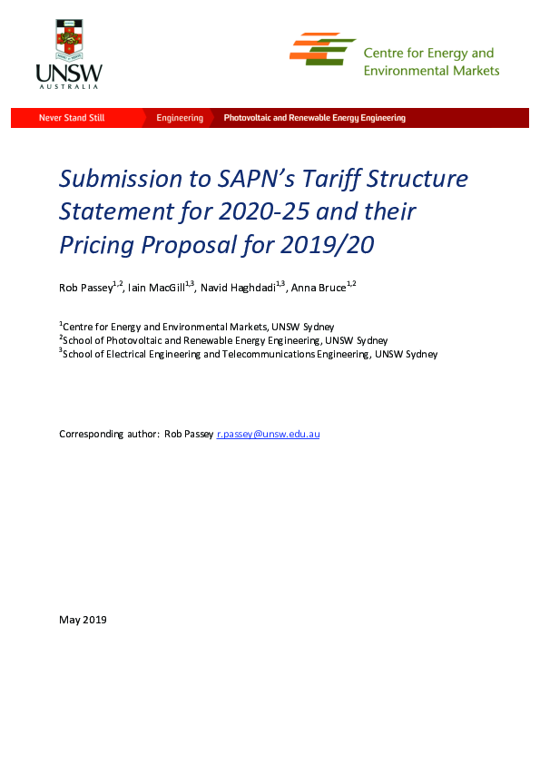 (PDF) Submission to SAPN ’ s Tariff Structure Statement for 2020-25 and ...