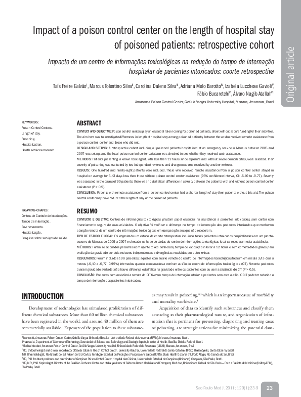 (PDF) Impact of a poison control center on the length of hospital stay ...