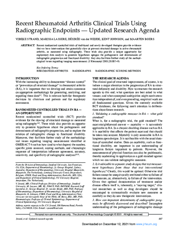 (PDF) Recent rheumatoid arthritis clinical trials using radiographic ...