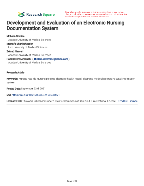 (PDF) Development and Evaluation of an Electronic Nursing Documentation ...