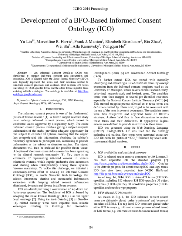 (PDF) Development of a BFO-Based Informed Consent Ontology (ICO)