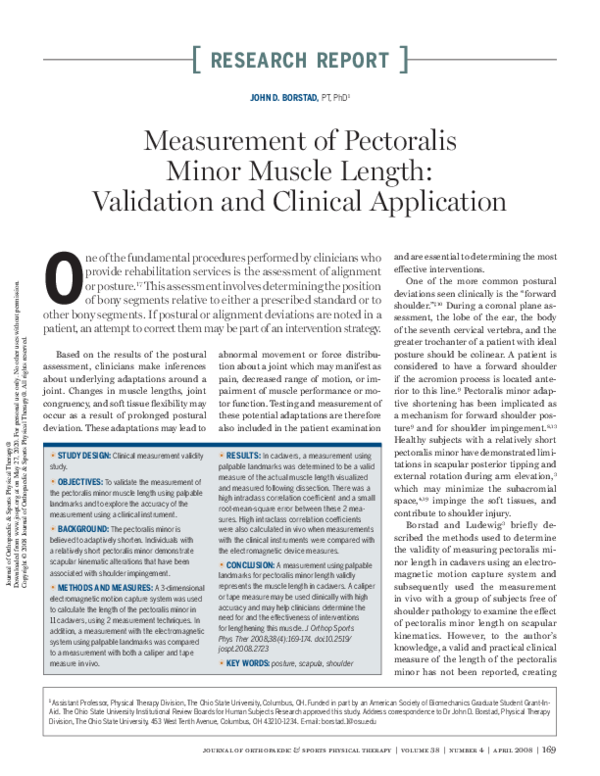 (PDF) Measurement of Pectoralis Minor Muscle Length: Validation and ...