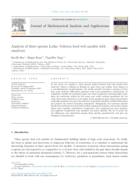 (PDF) Analysis of three species Lotka–Volterra food web models with ...