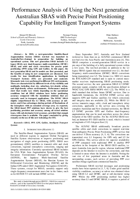 (PDF) Performance Analysis of Using the Next generation Australian SBAS with Precise Point ...