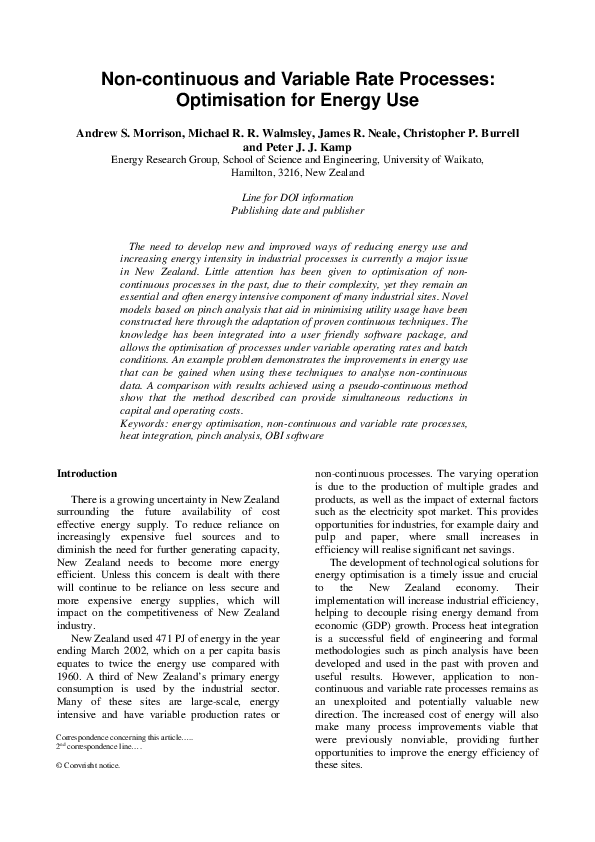 (PDF) Non-continuous and variable rate processes: optimisation for ...