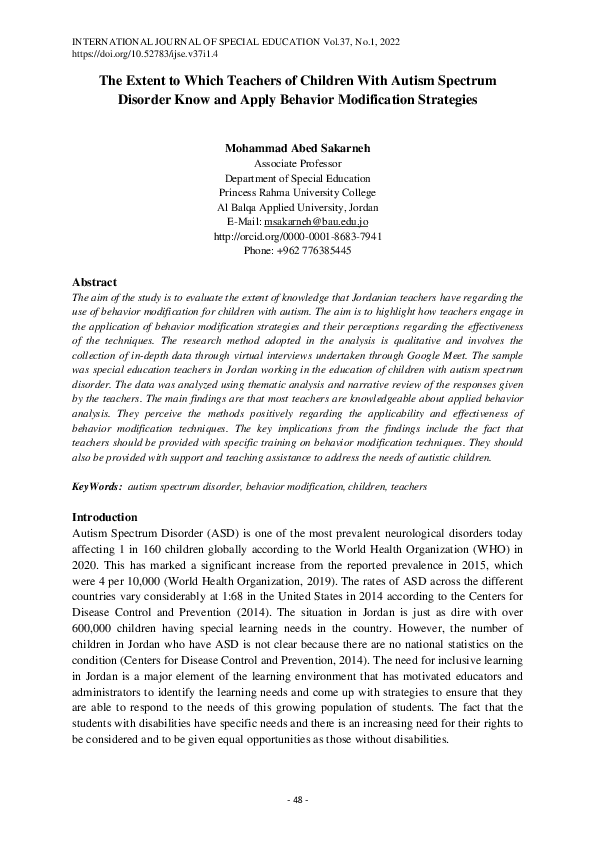 (PDF) The Extent to Which Teachers of Children With Autism Spectrum ...