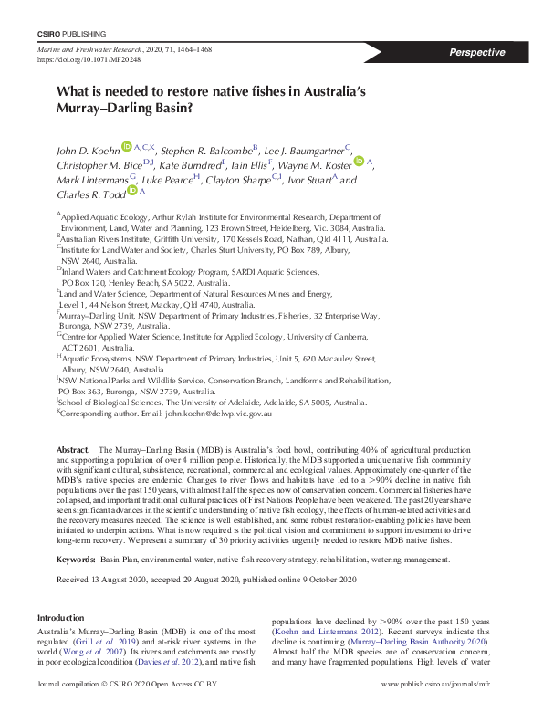 (PDF) What is needed to restore native fishes in Australia’s Murray ...