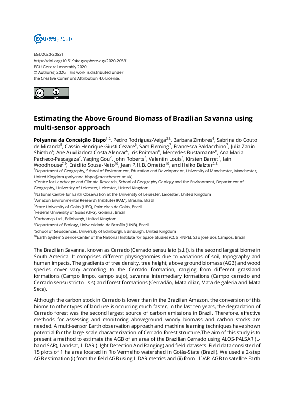 (PDF) Estimating the Above Ground Biomass of Brazilian Savanna using multi-sensor approach