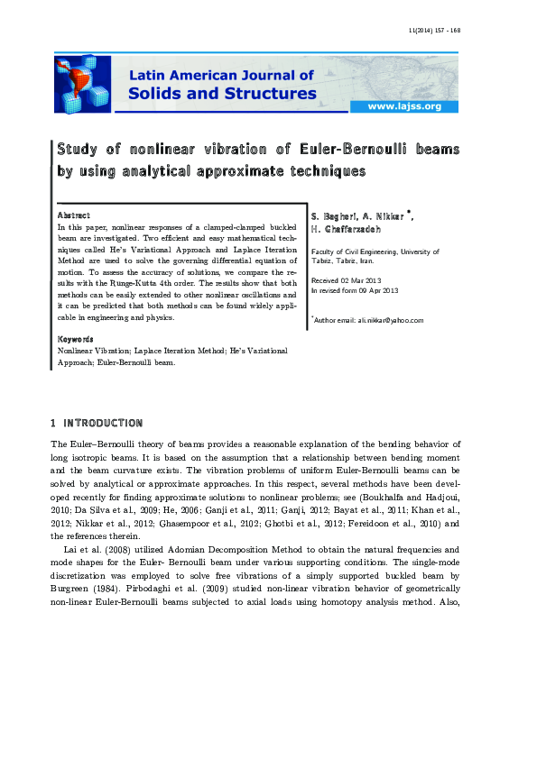 (PDF) Study of nonlinear vibration of Euler-Bernoulli beams by using analytical approximate ...