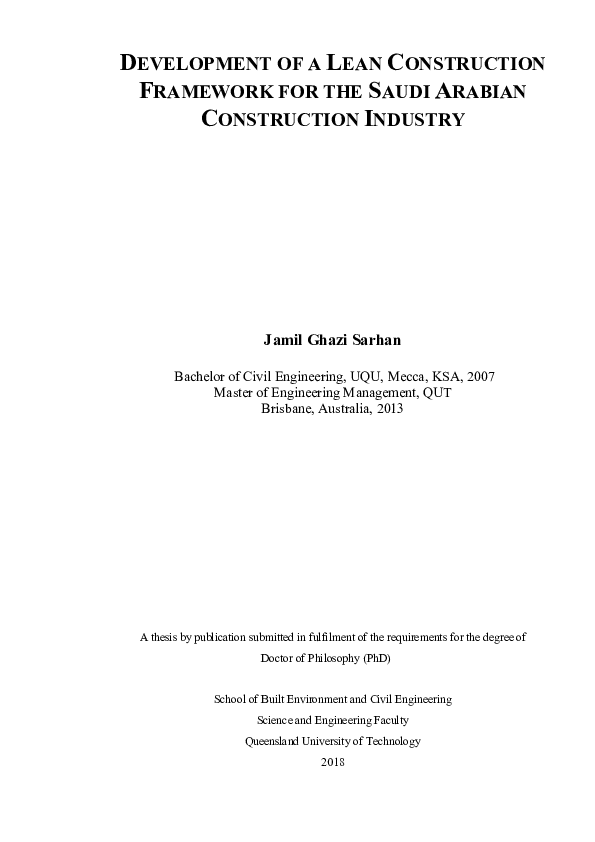 (PDF) Development of a Lean Construction Framework for the Saudi ...