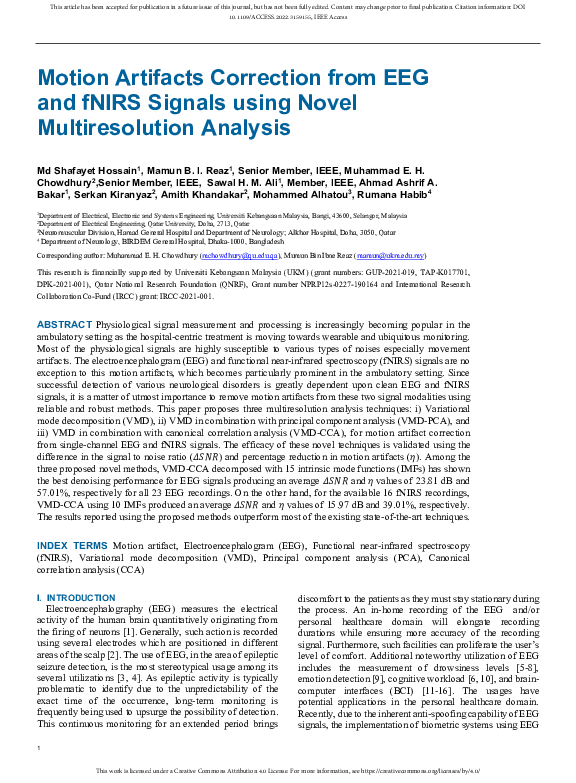 Pdf Motion Artifacts Correction From Eeg And Fnirs Signals Using
