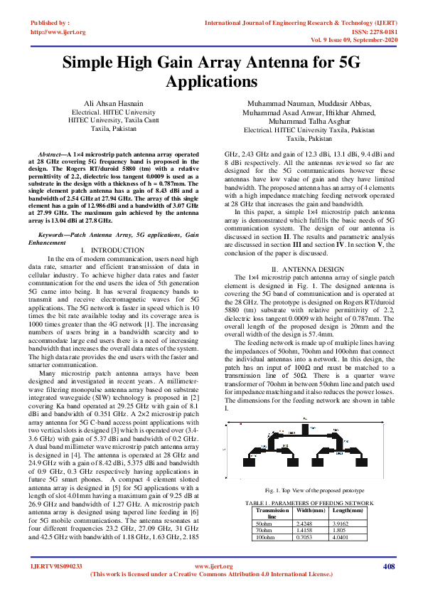 (PDF) Simple High Gain Array Antenna for 5G Applications