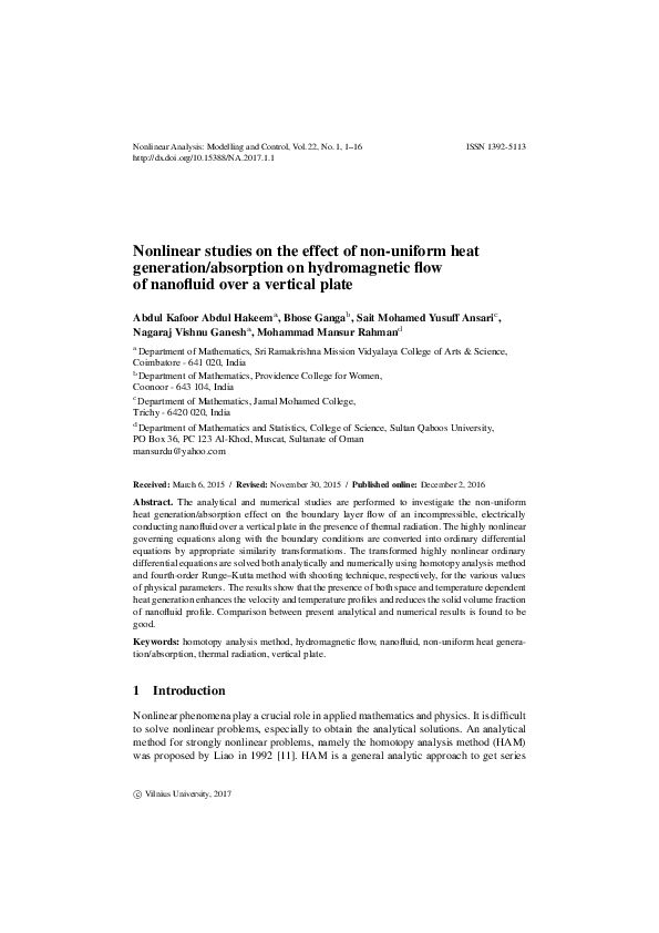 (PDF) Nonuniform Heat Generation Effects on Nanofluid Flow