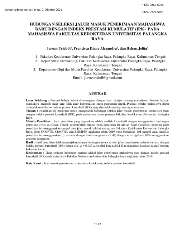 (PDF) Hubungan Seleksi Jalur Masuk Penerimaan Mahasiswa Baru Dengan ...