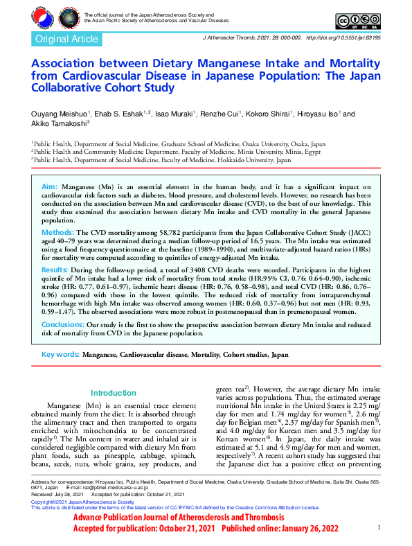 (PDF) Dietary Manganese and Cardiovascular Mortality